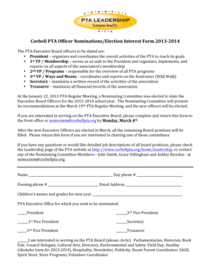Fillable Online Corbell PTA Officer Nominations/Election Interest Form ...