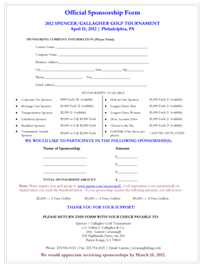 Fillable Online 2012 Official Sponsorship Form Fax Email Print - pdfFiller