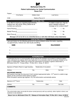 Fillable Online Patient Authorization for Verbal Communication Fax ...