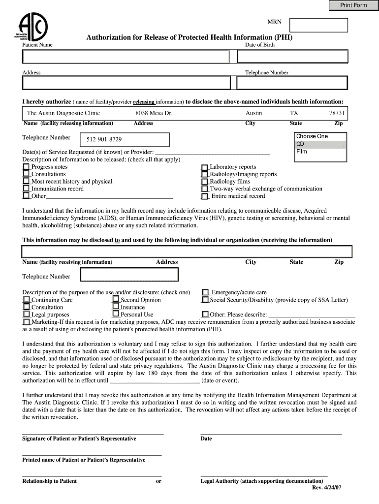 Fillable Online Release of Information Form for Digital Copies and Film ...