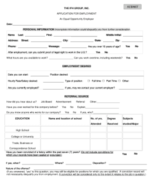 Fillable Online Employment Application form - IFH Group Fax Email Print ...
