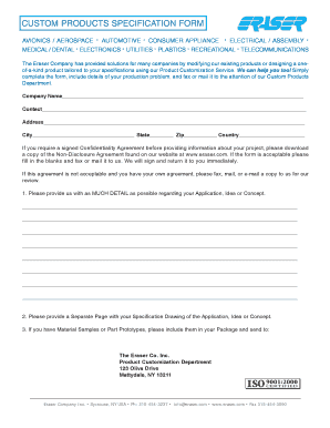 Fillable Online CUSTOM PRODUCTS SPECIFICATION FORM Fax Email Print ...