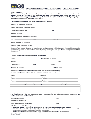 Fillable Online CUSTOMER INFORMATION FORM - ORGANIZATION Fax Email Print - pdfFiller