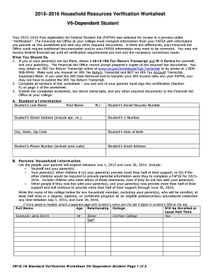 Fillable Online cochise 2015-2016 Dependent Verification for V6 - Cochise College Fax Email ...