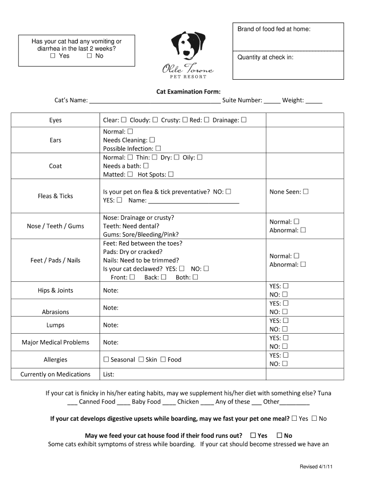 Fillable Online Pet Examination Form Fax Email Print - pdfFiller