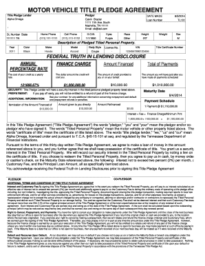 Fillable Online Tennessee Title Pledge Agreement Fax Email Print ...
