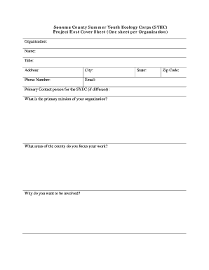 Fillable Online Project Host Cover Sheet (One sheet per Organization ...