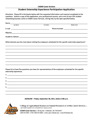 Fillable Online casnr okstate Student Externship Experience ...