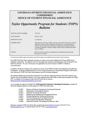 Fillable Online TOPS - Louisiana Office of Student Financial Assistance ...