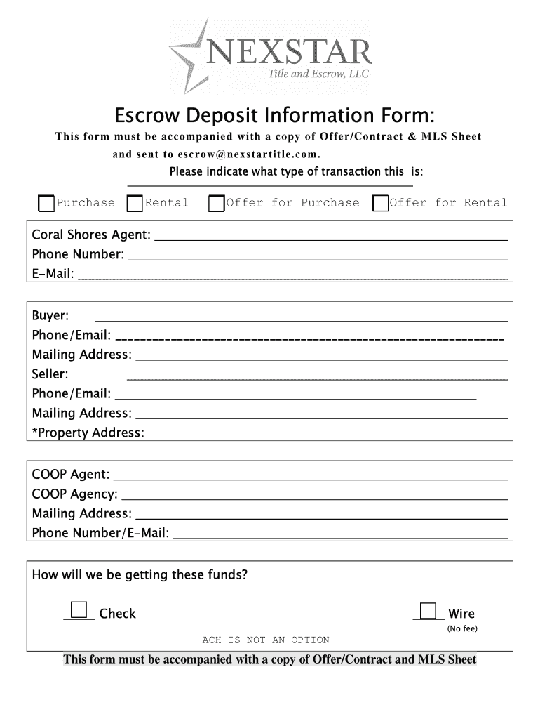 Fillable Online Escrow Information Form.pdf Fax Email Print - pdfFiller