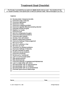 Fillable Online Treatment Goal Checklist - PrivateConsultant.com Fax ...