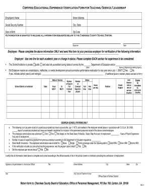 Fillable Online cherokee k12 ga Cerified Educational Experience ...