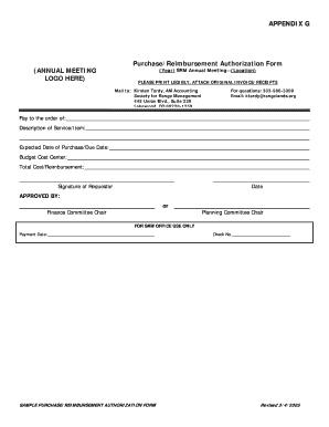 Fillable Online rangelands APPENDIX G Purchase/Reimbursement Authorization Form ... - rangelands ...
