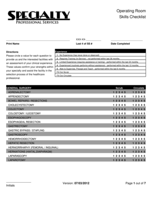 Fillable Online Operating Room Skills Checklist - Welcome to... Fax ...