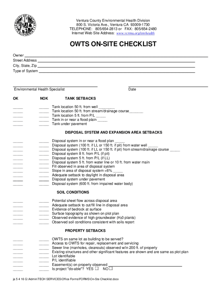 Fillable Online Owts on-site Checklist Fax Email Print - pdfFiller