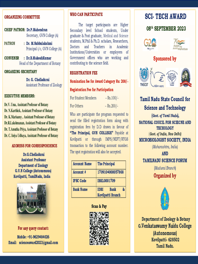 Fillable Online Scitech Award Registration Details Fax Email Print - pdfFiller