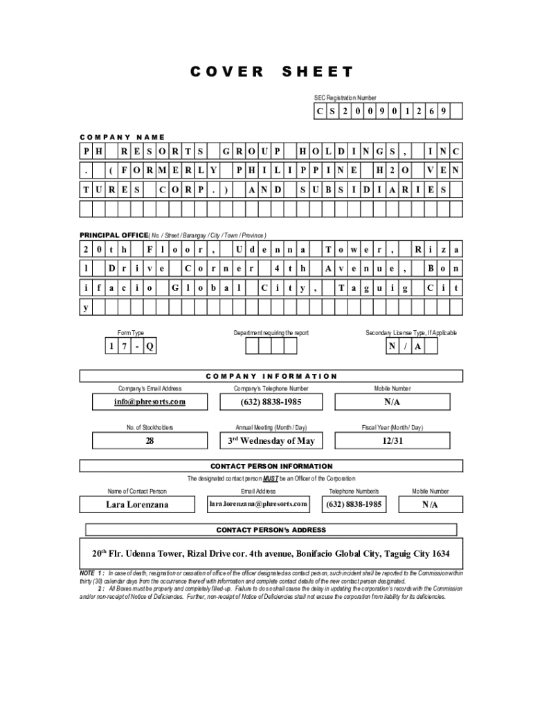 Fillable Online Quarterly Report Pursuant to Section 17 of the ...