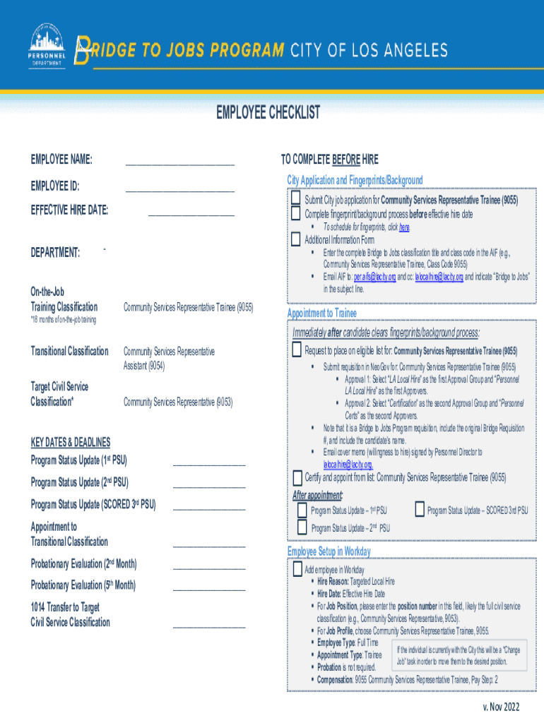Fillable Online Employee Checklist for Community Services ...