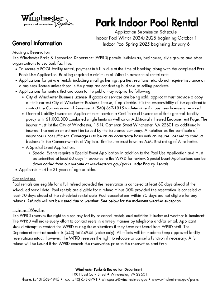 Fillable Online Park Indoor Pool Use Application Fax Email Print ...