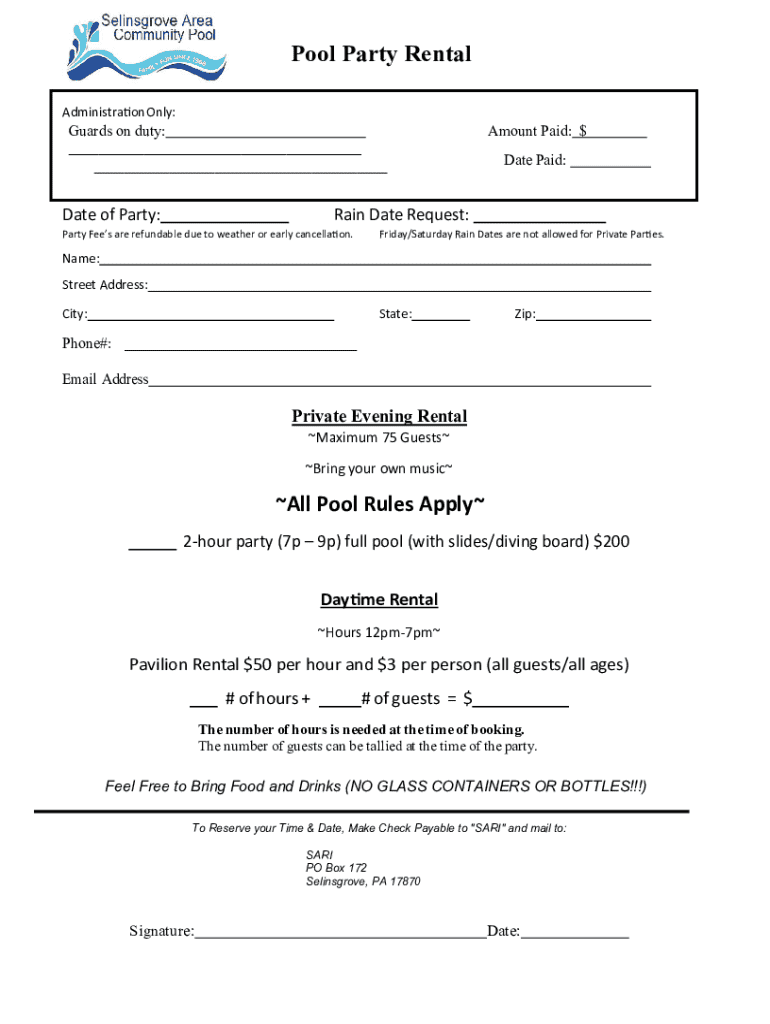 Fillable Online Pool Party Rental Fax Email Print - pdfFiller