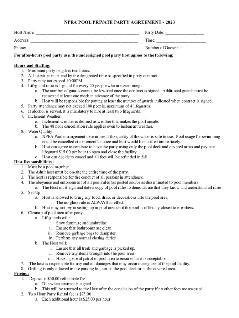 Fillable Online Npea Pool Private Party Agreement Fax Email Print ...