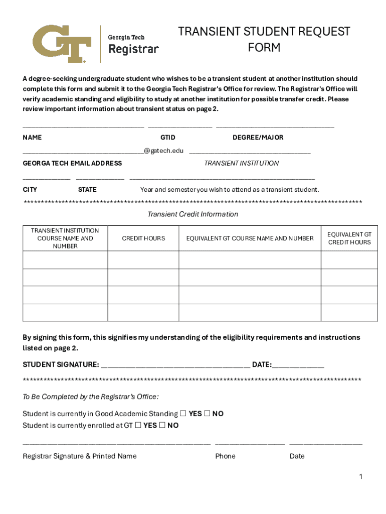 Fillable Online Transient Student Request Fax Email Print - pdfFiller