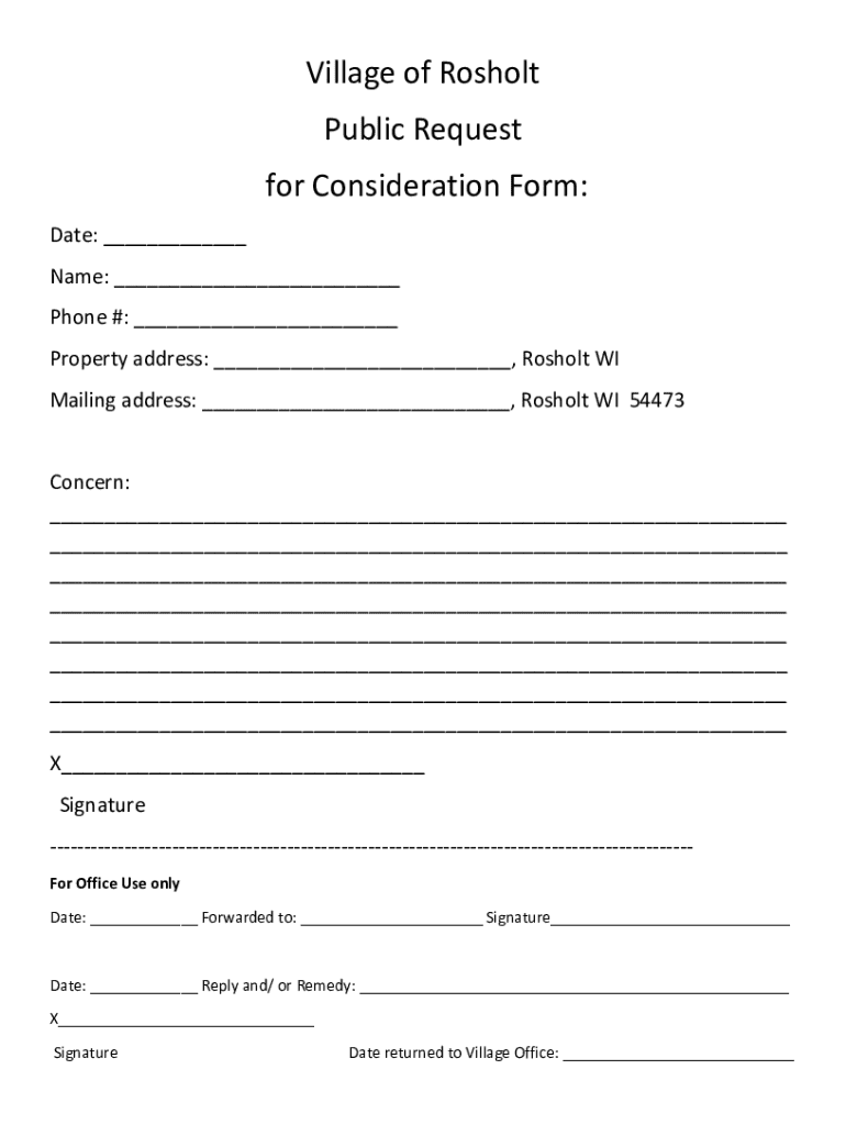 Fillable Online Village of Rosholt Public Request Fax Email Print ...