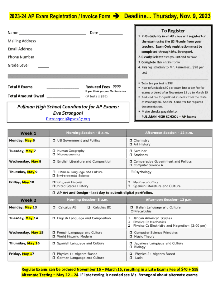 Fillable Online Ap Exam Registration Fax Email Print - pdfFiller