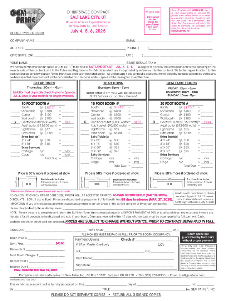 Fillable Online Exhibit Space Contract for Gemfaire, Inc. Fax Email Print - pdfFiller