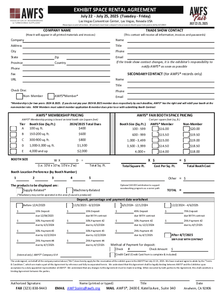 Fillable Online Exhibit Space Rental Agreement for Awfs Fair 2025 Fax Email Print - pdfFiller