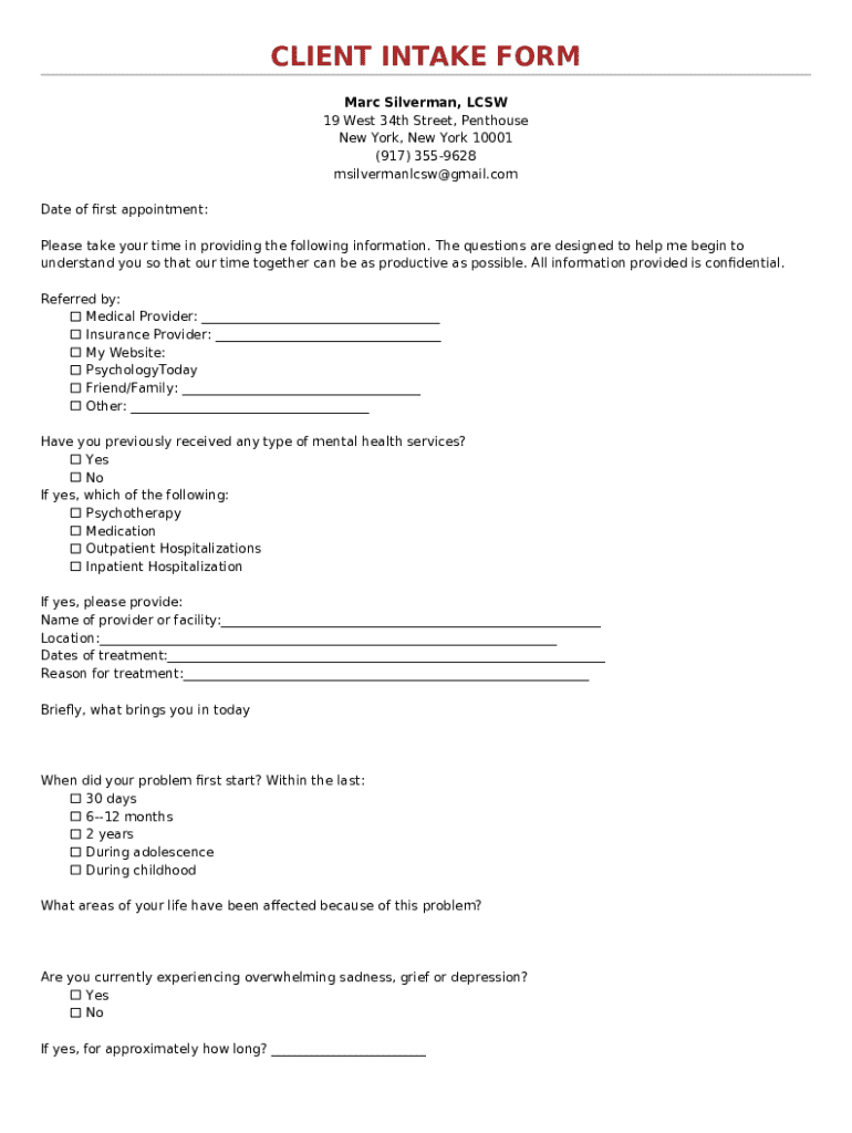 Fillable Online Client Intake Form for Therapy Fax Email Print - pdfFiller