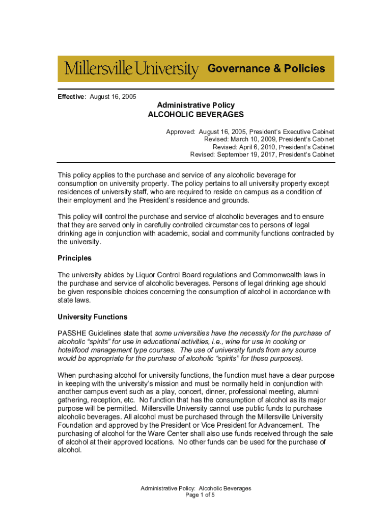 Fillable Online Administrative Policy: Alcoholic Beverages Fax Email Print - pdfFiller