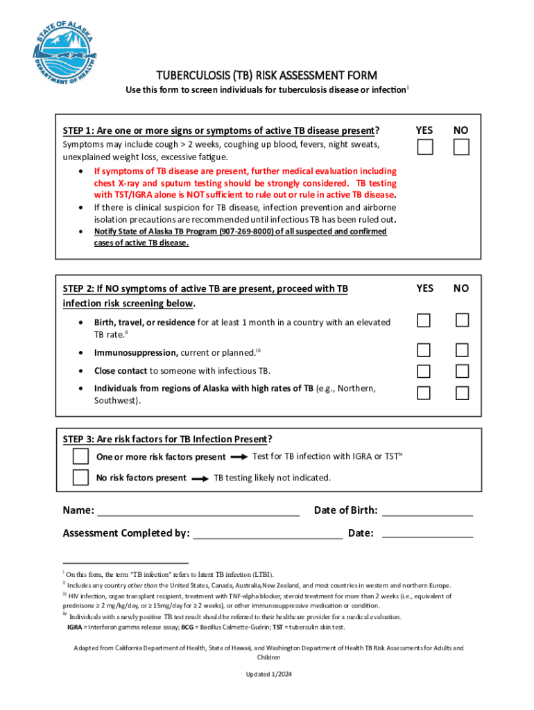 Fillable Online Tuberculosis (tb) Risk Assessment Form Fax Email Print ...