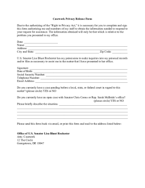 Fillable Online Casework Privacy Release Form Fax Email Print - pdfFiller