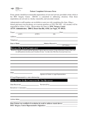 Fillable Online Patient Complaint/grievance Form Fax Email Print - pdfFiller