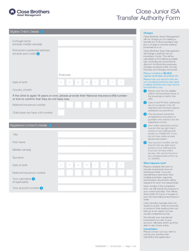 Fillable Online Close Junior Isa Transfer Authority Fax Email Print ...