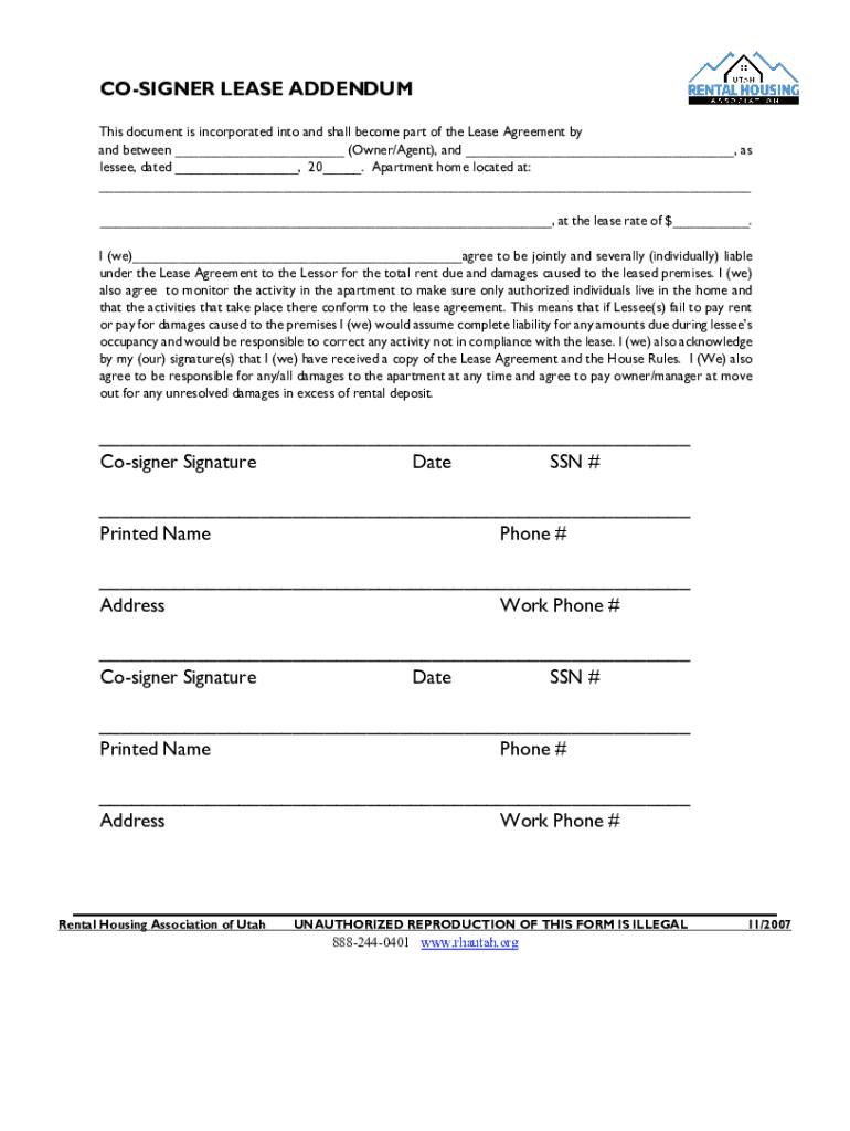 Fillable Online Co-signer Lease Addendum Fax Email Print - pdfFiller