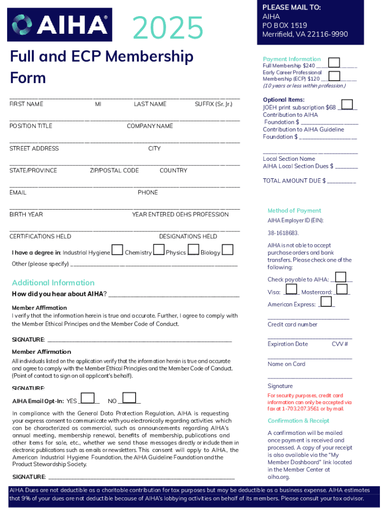 Fillable Online 2025 Full and Ecp Membership Form Fax Email Print - pdfFiller