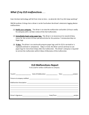 Fillable Online Report of Eld Malfunction Fax Email Print - pdfFiller