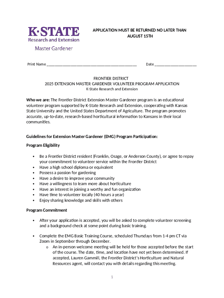 2025 Extension Master Gardener Volunteer Program Application Doc Template | pdfFiller