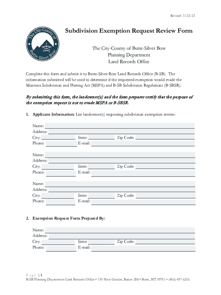 Fillable Online Subdivision Exemption Request Review Form Fax Email Print - pdfFiller
