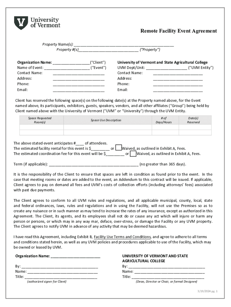 Fillable Online Remote Facility Event Agreement Fax Email Print - pdfFiller