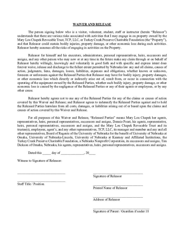 Fillable Online Waiver and Release Fax Email Print - pdfFiller