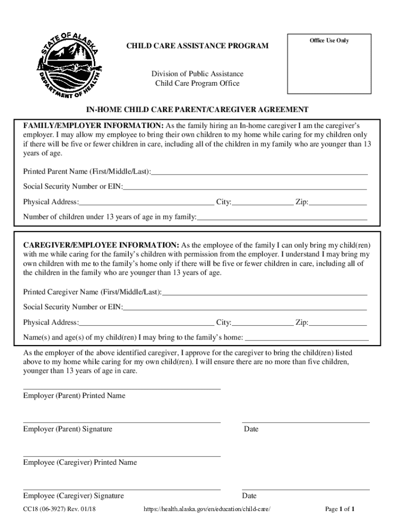 Fillable Online in-home Child Care Parent/caregiver Agreement Fax Email ...