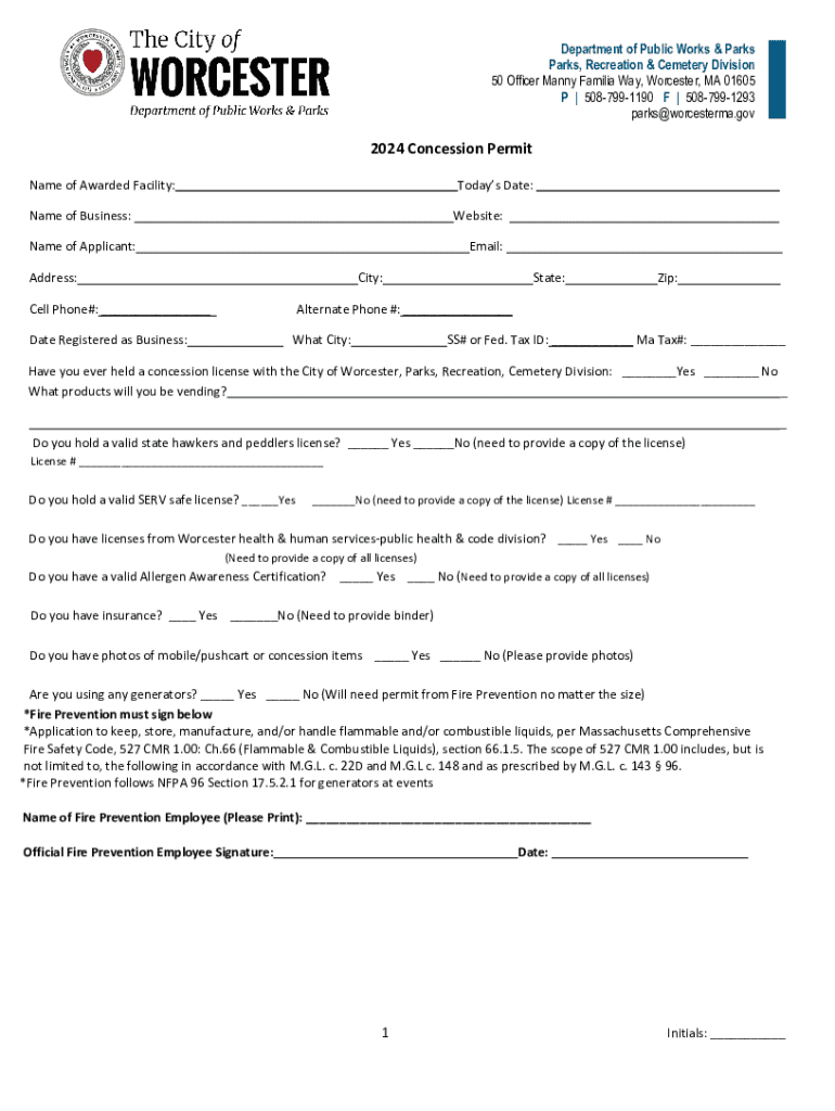 Fillable Online 2024 Concession Permit Application Fax Email Print ...