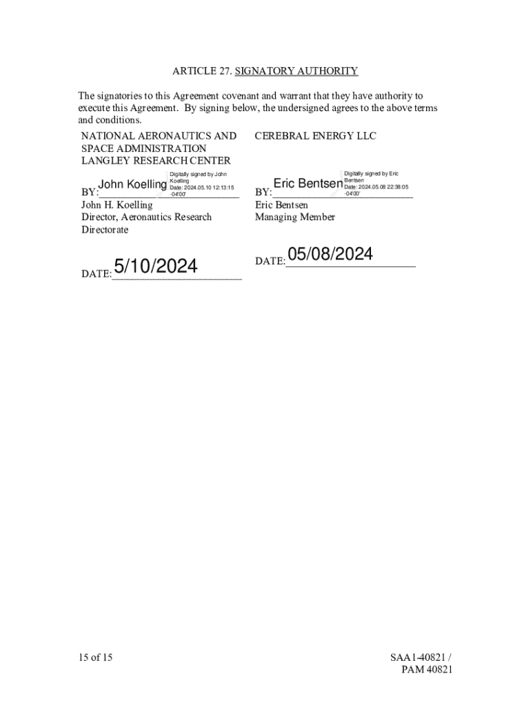 Fillable Online Reimbursable Space Act Agreement Between Nasa and ...