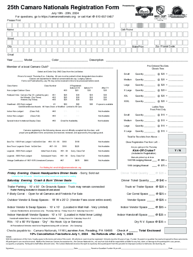 Fillable Online 25th Camaro Nationals Registration Fax Email Print ...