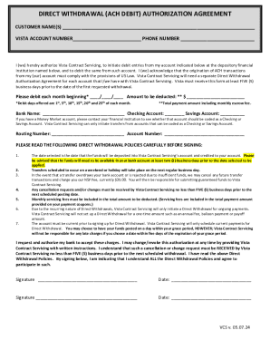 Fillable Online Direct Withdrawal (ach Debit) Authorization Agreement Fax Email Print - pdfFiller