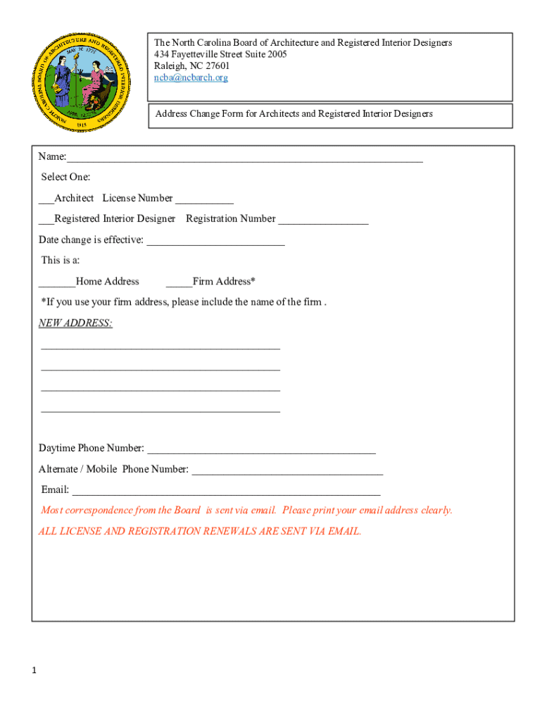 Fillable Online Address Change Form for Architects and Registered ...