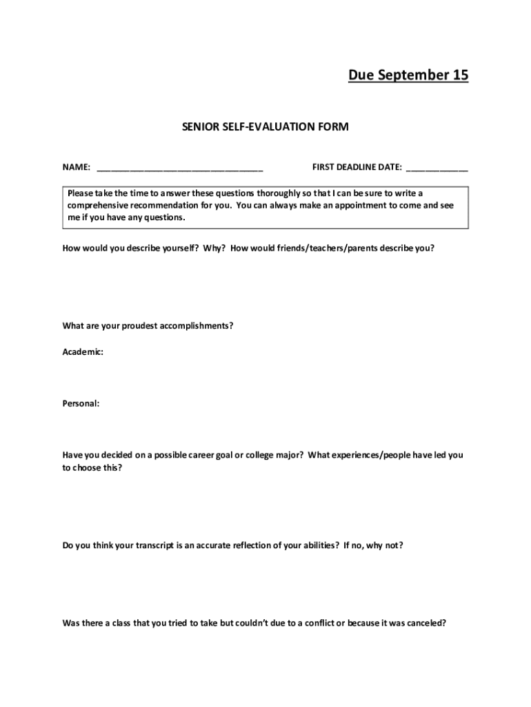 Fillable Online Senior Self-evaluation Fax Email Print - pdfFiller